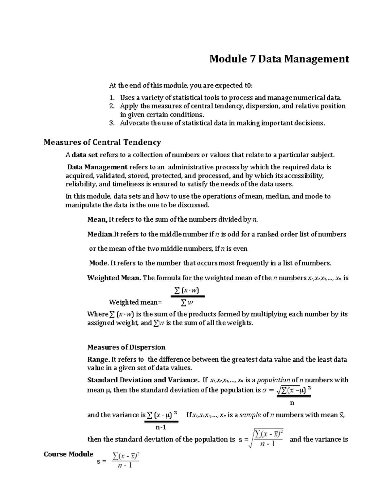 Module 007: Data Management - Measures of Central Tendency & Dispersion ...