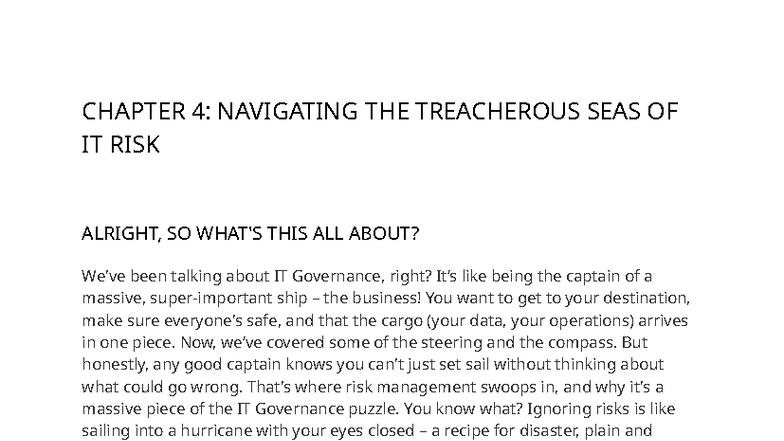 CHAPTER 4: NAVIGATING IT RISK IN GOVERNANCE (ITG 101) - Studocu
