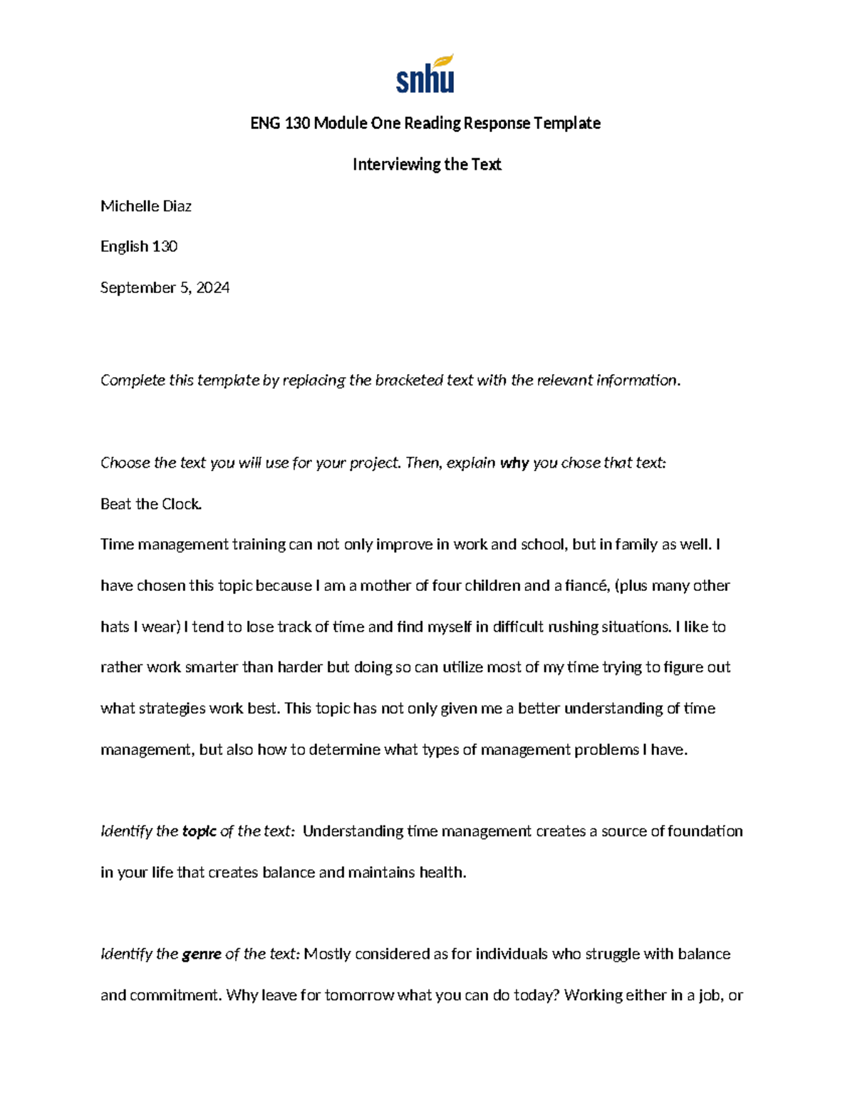 ENG 130 1-2 Interviewing The Text (Michelle Diaz) - ENG 130 Module One ...