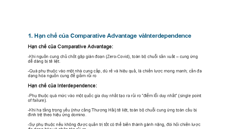 Hạn chế của Comparative Advantage và Interdependence: Phân Tích Rủi Ro ...