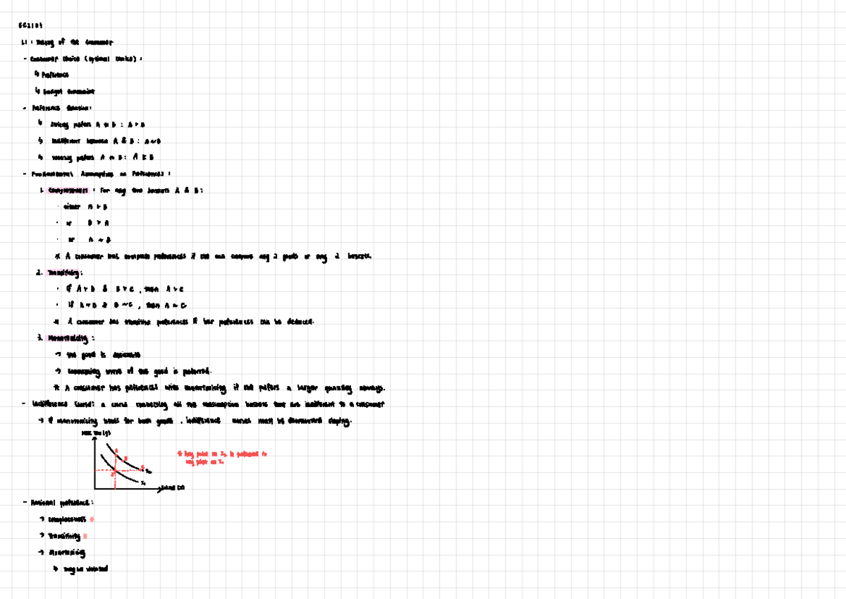 EC2101 11: Consumer Choice Theory and Optimal Preferences Notes - Studocu