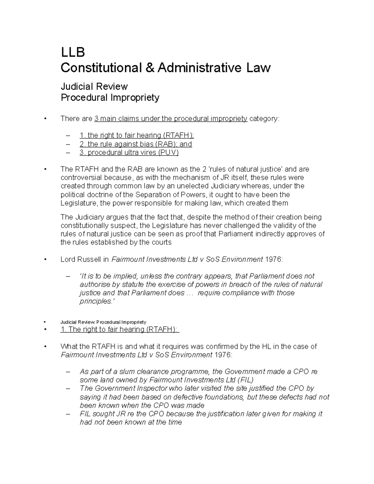 LLB CAL: Judicial Review - Understanding Procedural Impropriety - Studocu