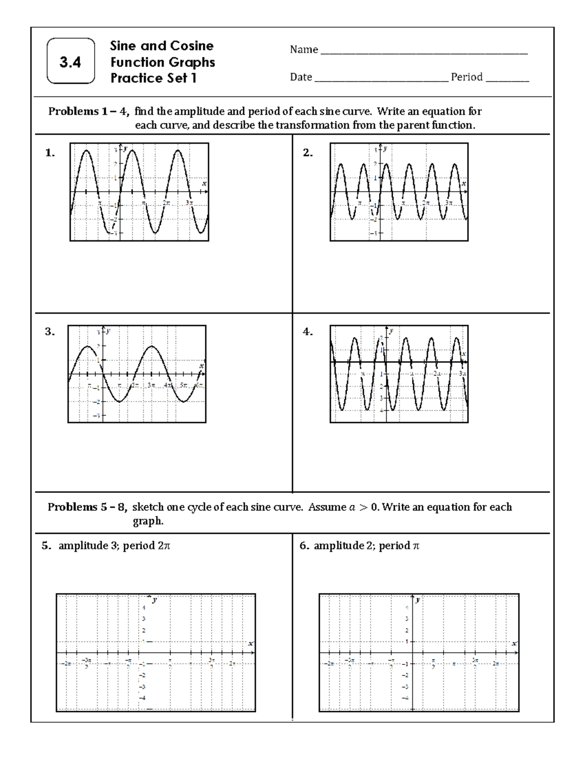 Practice Set 1 - Precalculus (Math 101) Sine & Cosine Functions - Studocu