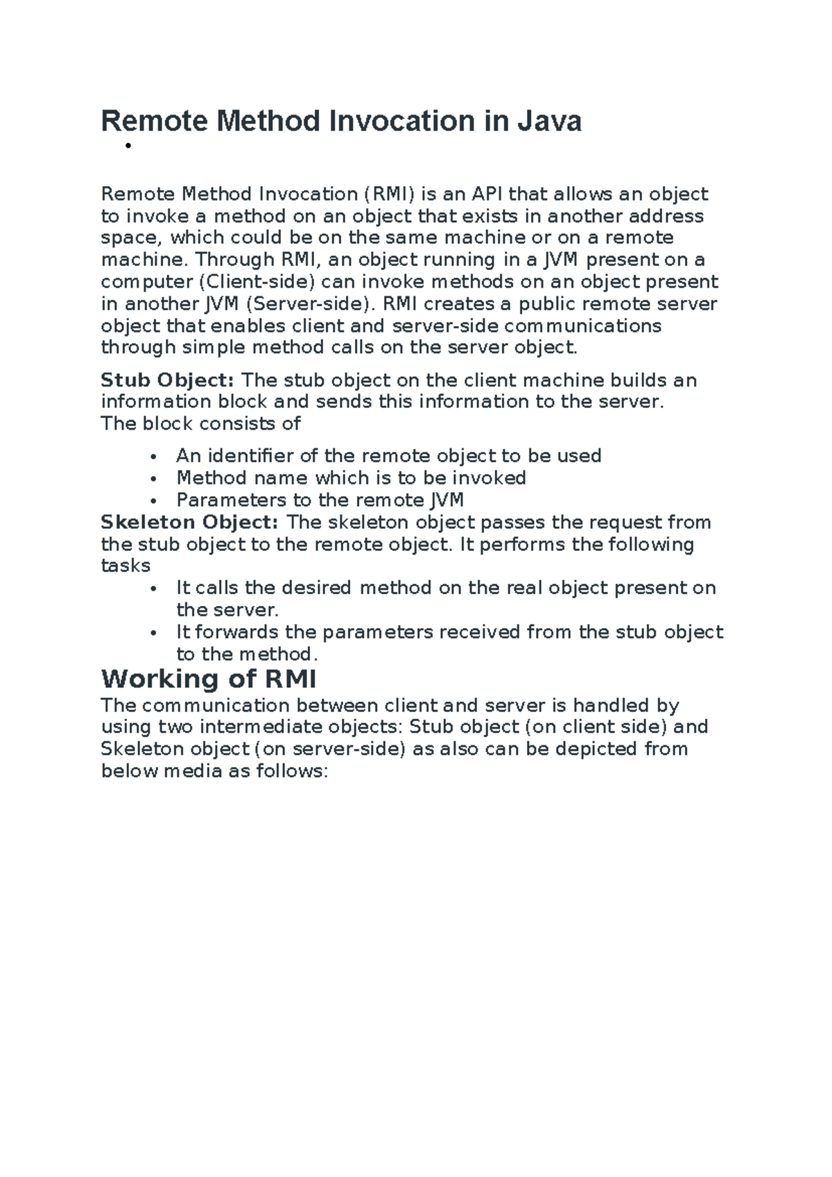 Java RMI: Understanding Remote Method Invocation Concepts - Studocu