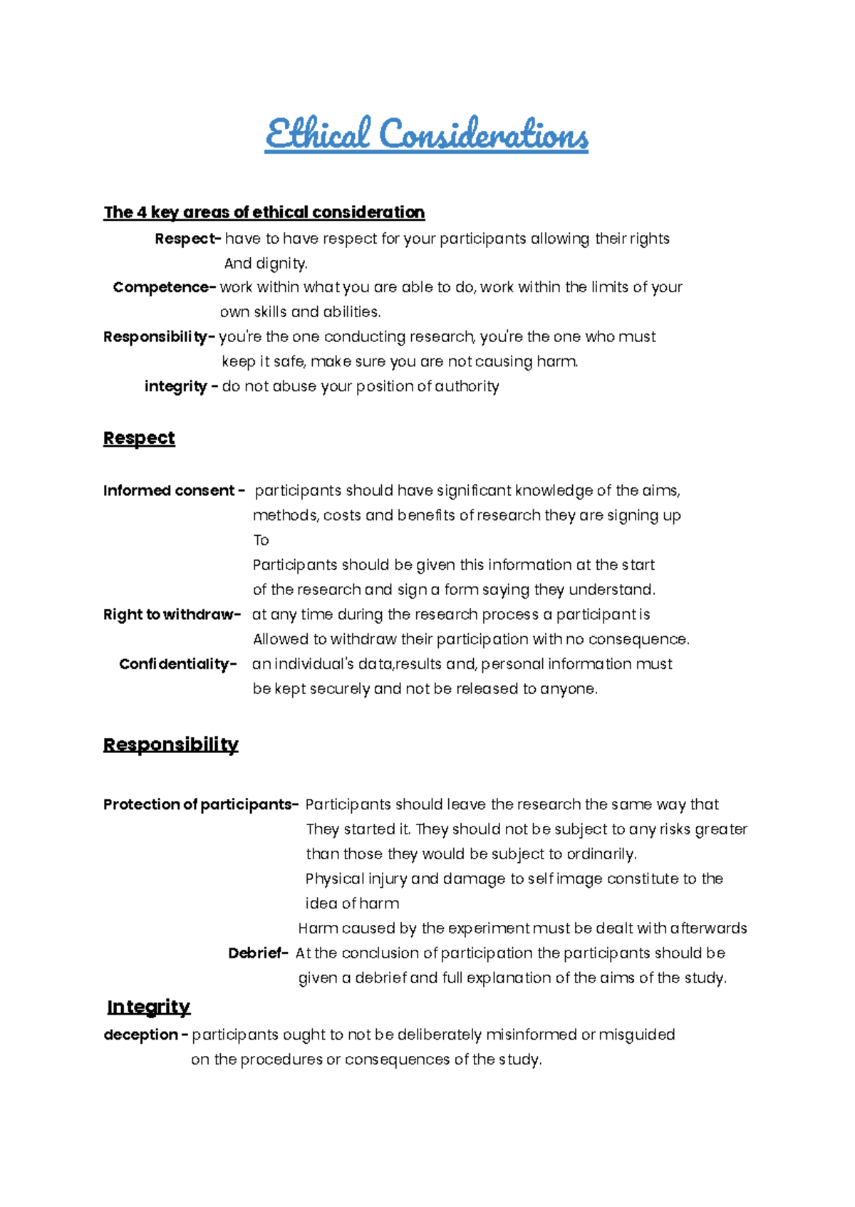 Ethical Considerations for Component 1 in Psychology (Psych 101) - Studocu