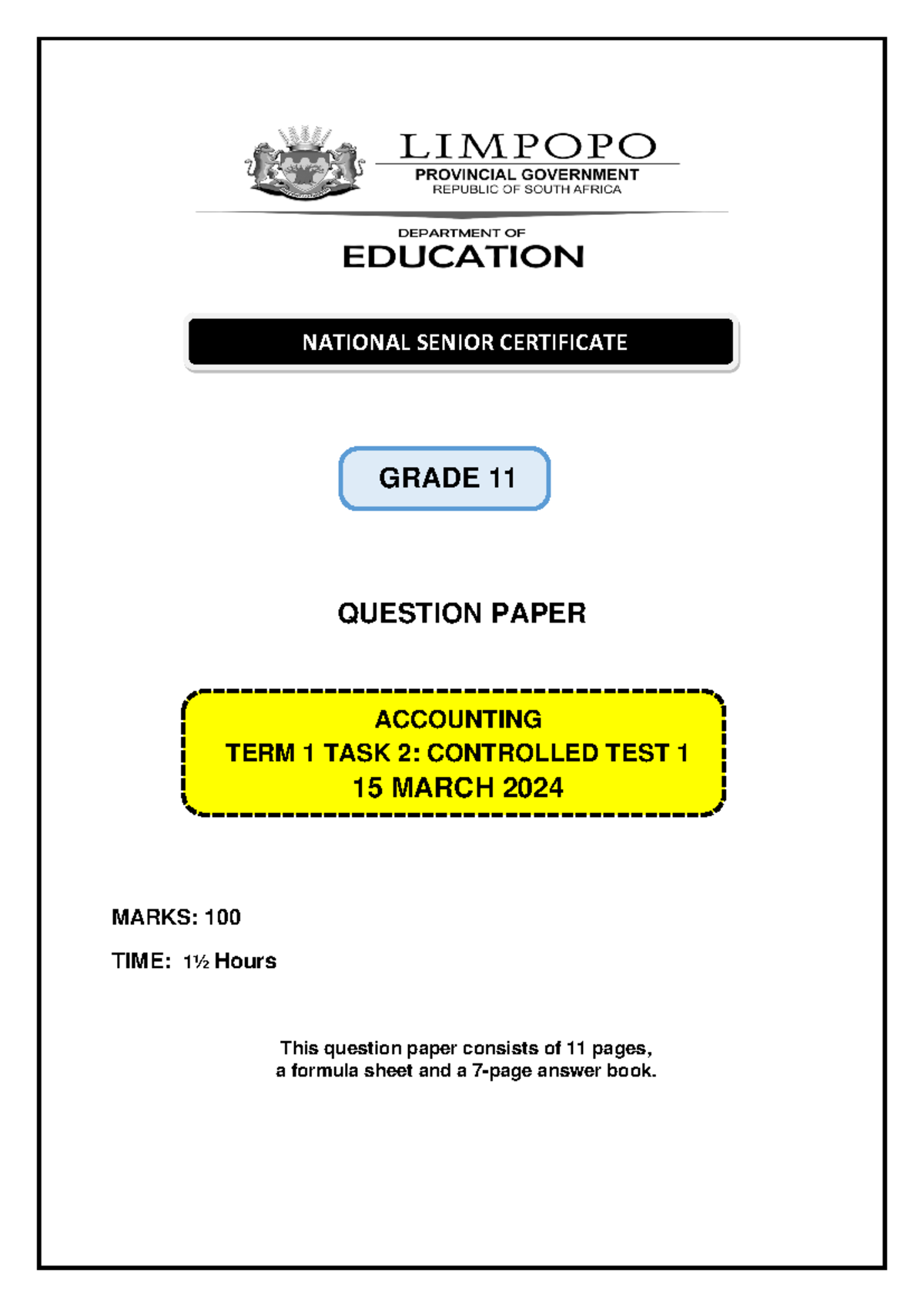 2024 ACCN GR 11 Controlled Test 1 Question Paper (QP) - Studocu