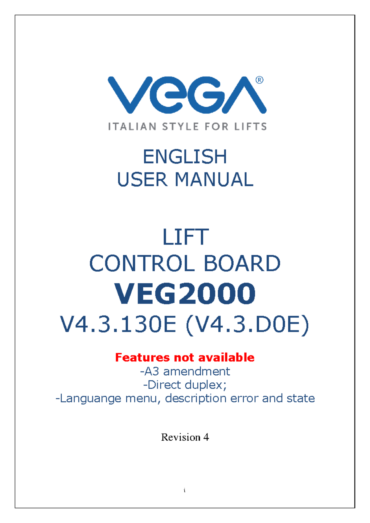 ENGLISH USER MANUAL VEGA-2000 CONTROL PANEL V4.3.130E - Studocu