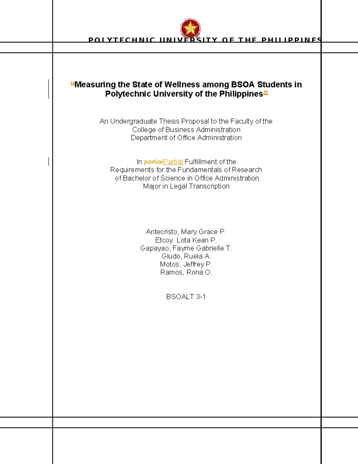 BSOALT 2023: State of Wellness Among BSOA Students at PUP - Studocu