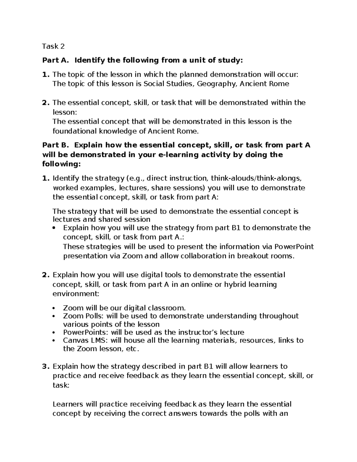 Task 2 D295 - Demonstrating Essential Concepts in Social Studies Lesson - Studocu