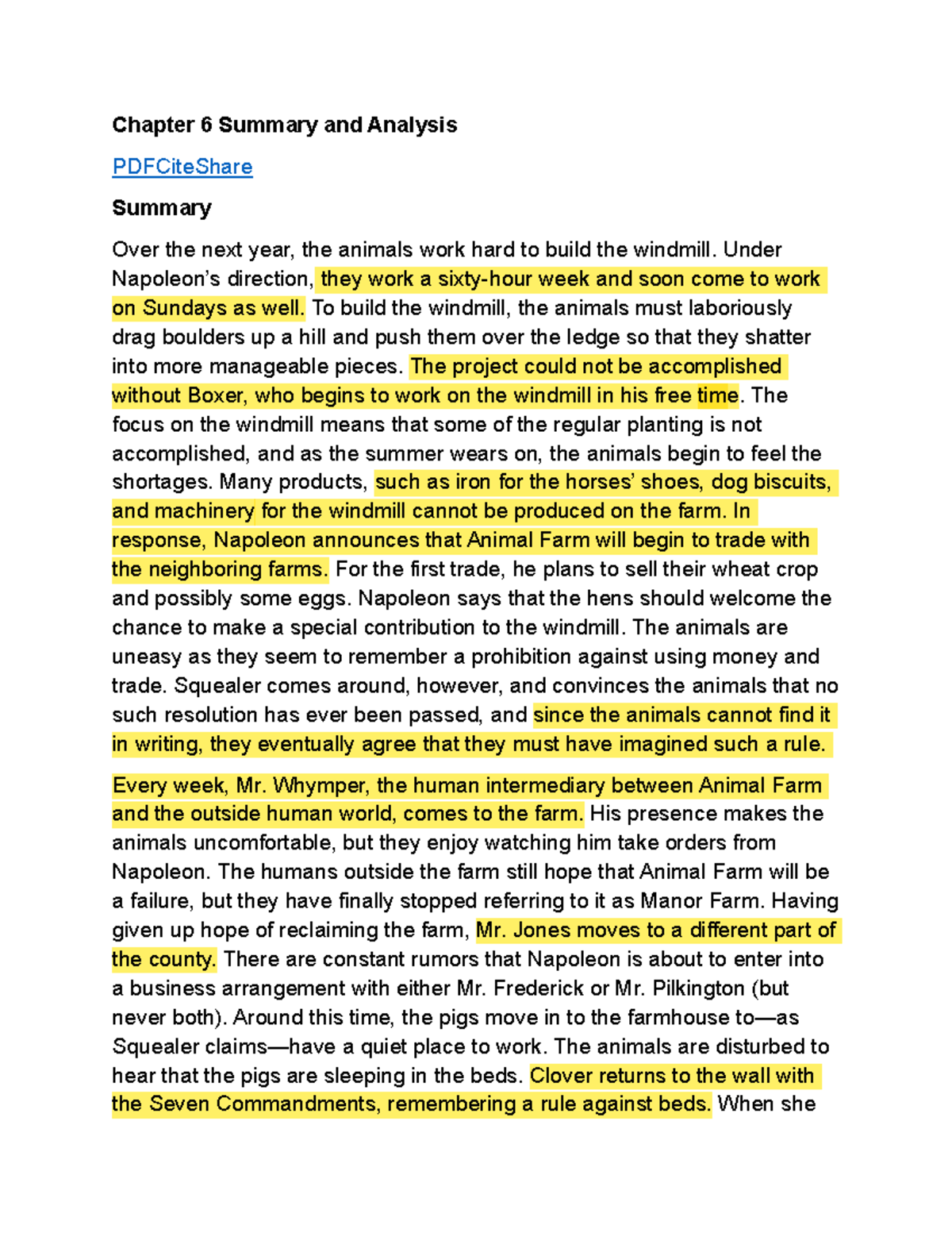Chapter 6 Summary & Analysis of Animal Farm (PDF) - Studocu