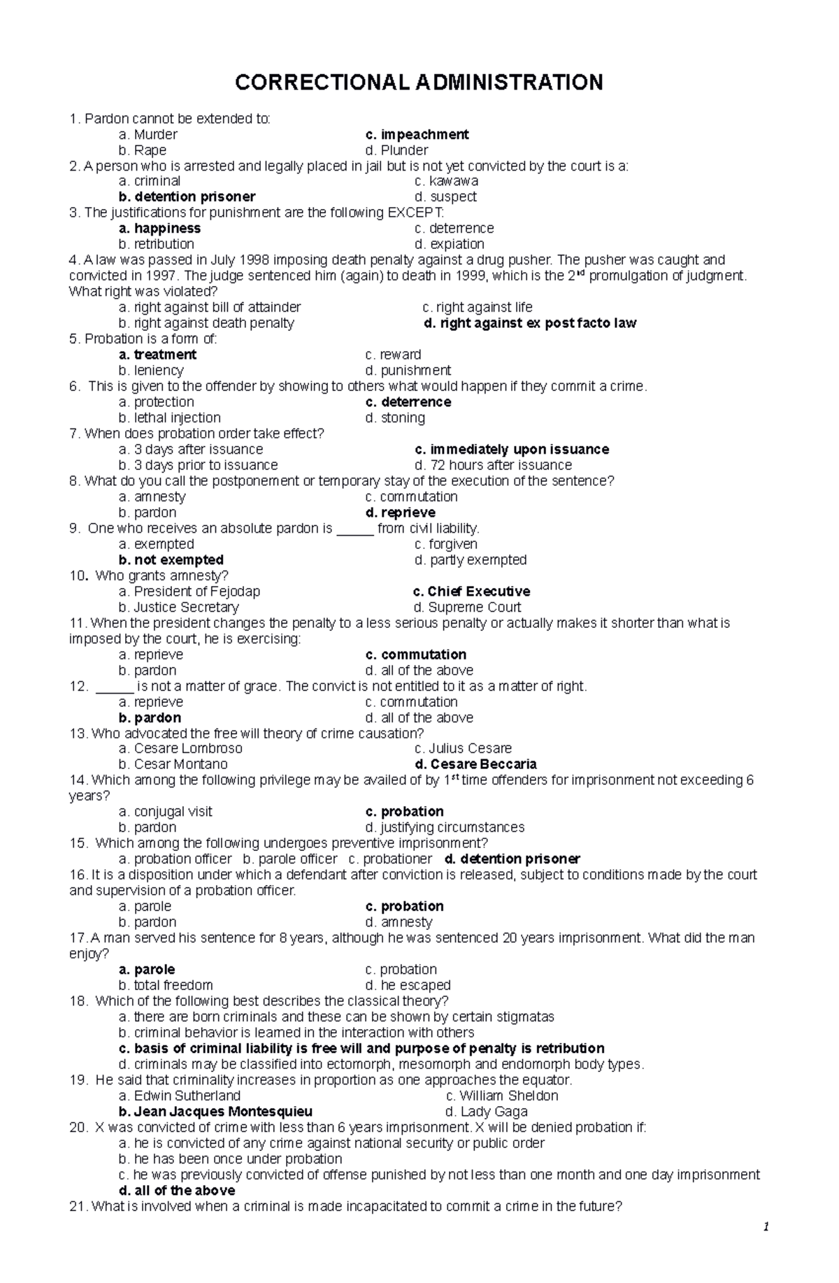 Corrections-PRC: Q&A on Correctional Admin Concepts and Terms - Studocu