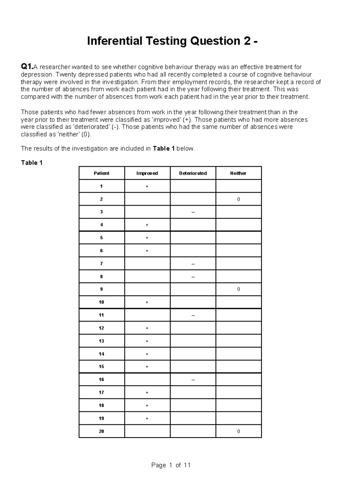 Inferential Testing and Sign Test Analysis - Q2 Overview - Studocu