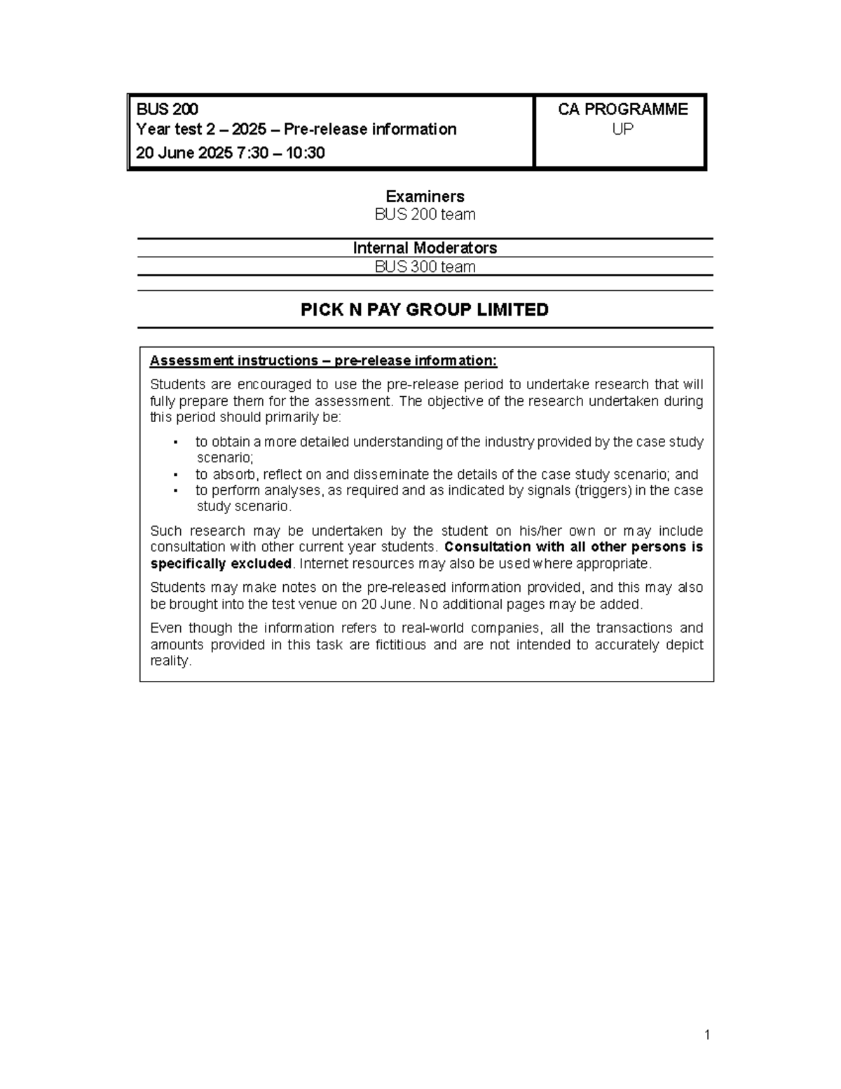 BUS 200 Year Test 2 Pre-release Information for 2025 - Studocu