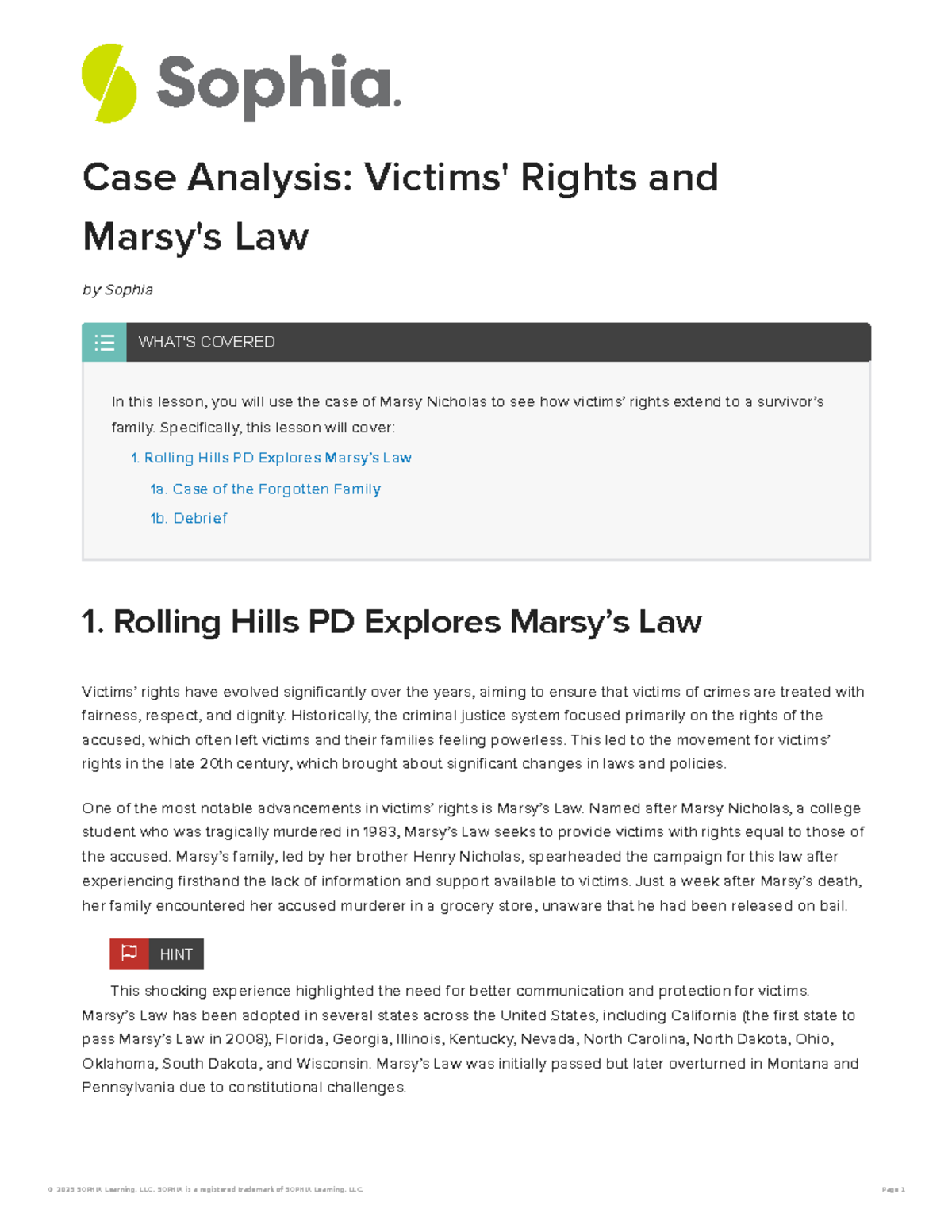 Case Study: Victims' Rights and Marsy's Law (SOPHIA) - Studocu