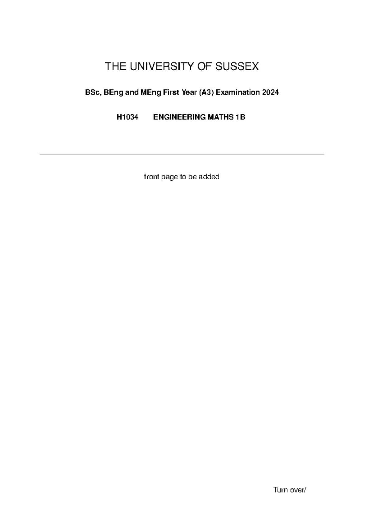 Eng 1B (A3) Final Exam 2024 - Engineering Maths 1B Solutions - Studocu