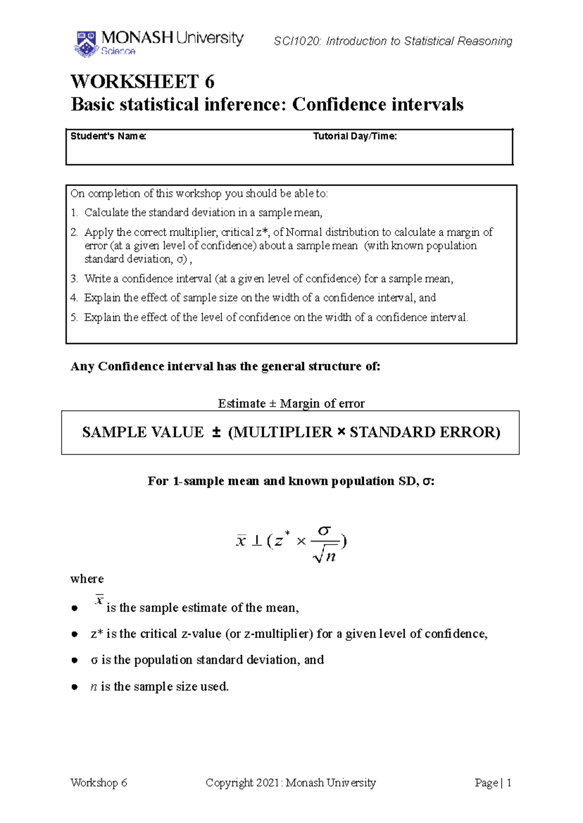 SCI 1020 Worksheet 6 - worked answers - SCI1020: Introduction to ...