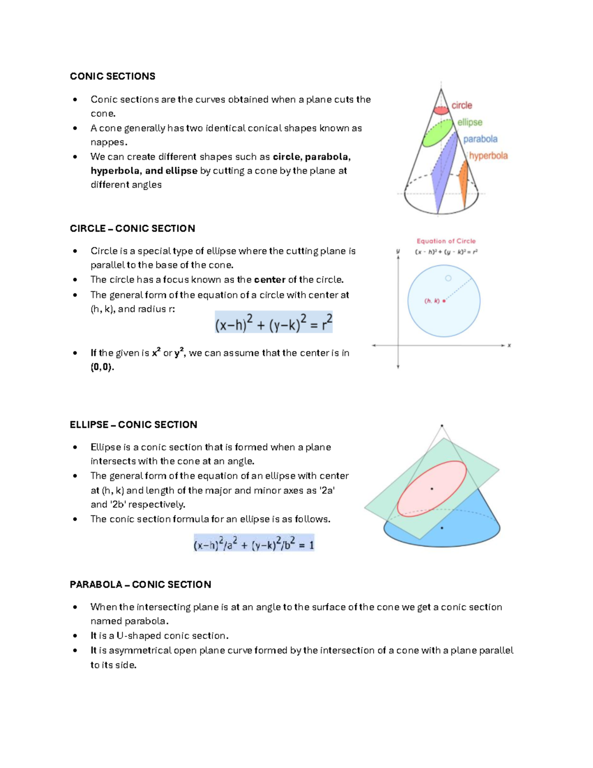 MATH1-Reviewer - Comprehensive Guide to Conic Sections in MATH 1 - Studocu