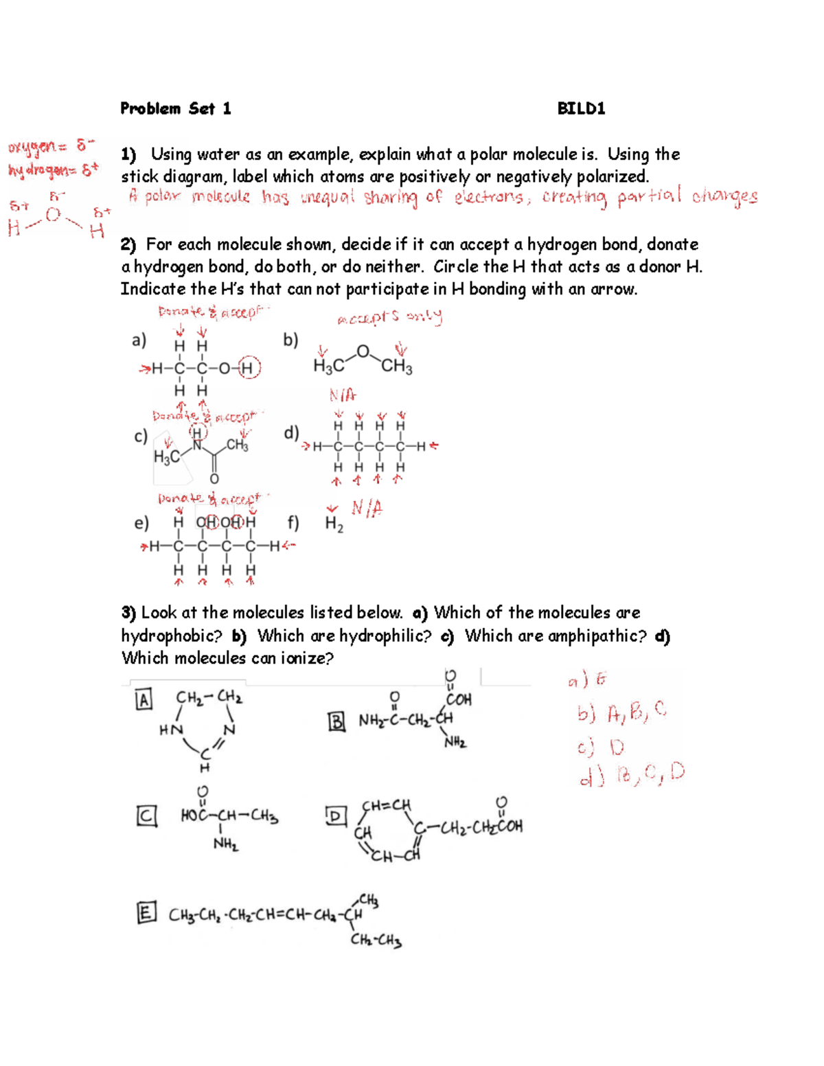 Problem Set 1: Understanding Polar Molecules and Acid-Base Concepts ...