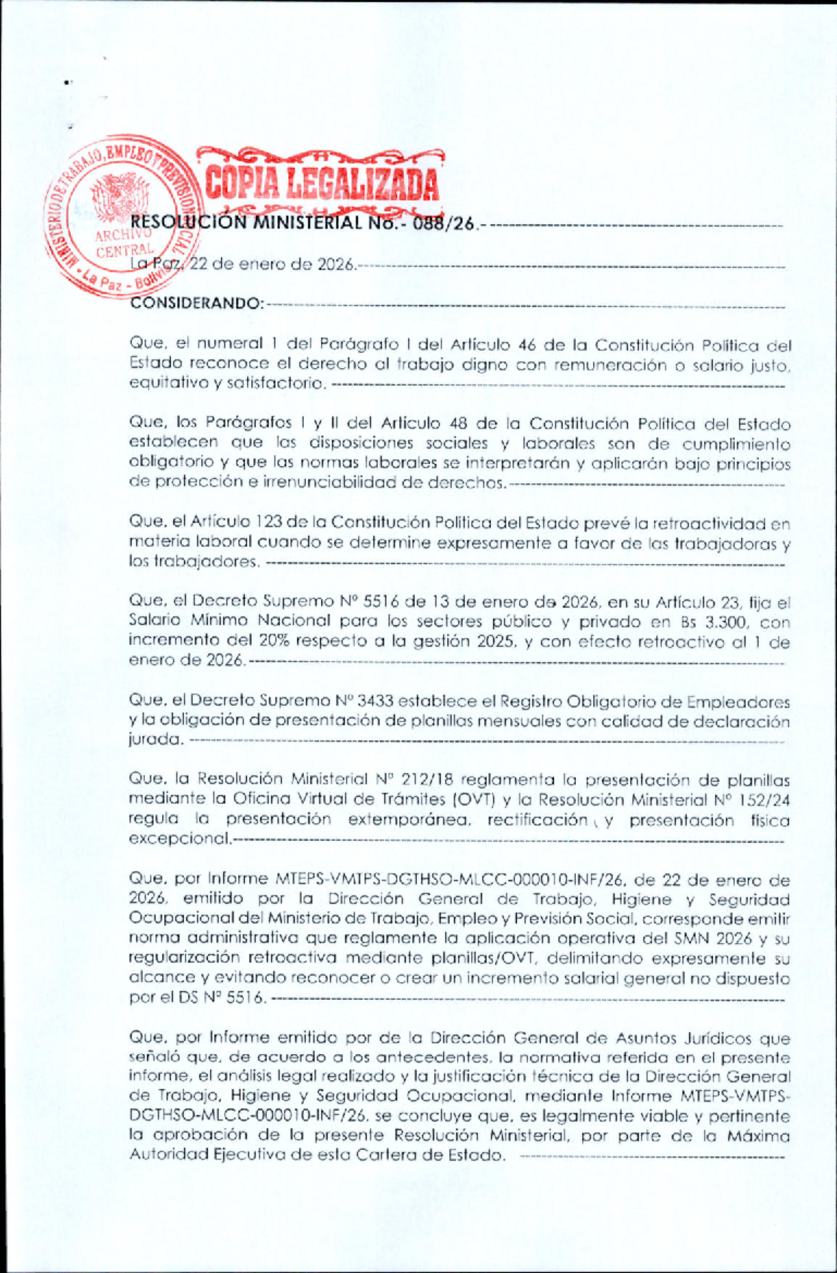 RM-N°-088-26: Aplicación del Nuevo Salario Mínimo Nacional 2026 - Studocu