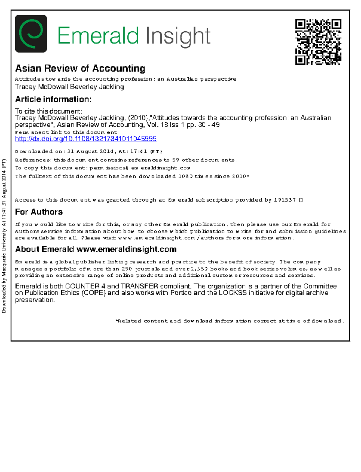 Attitudes Towards the Accounting Profession: Insights from ARA 18(1 ...