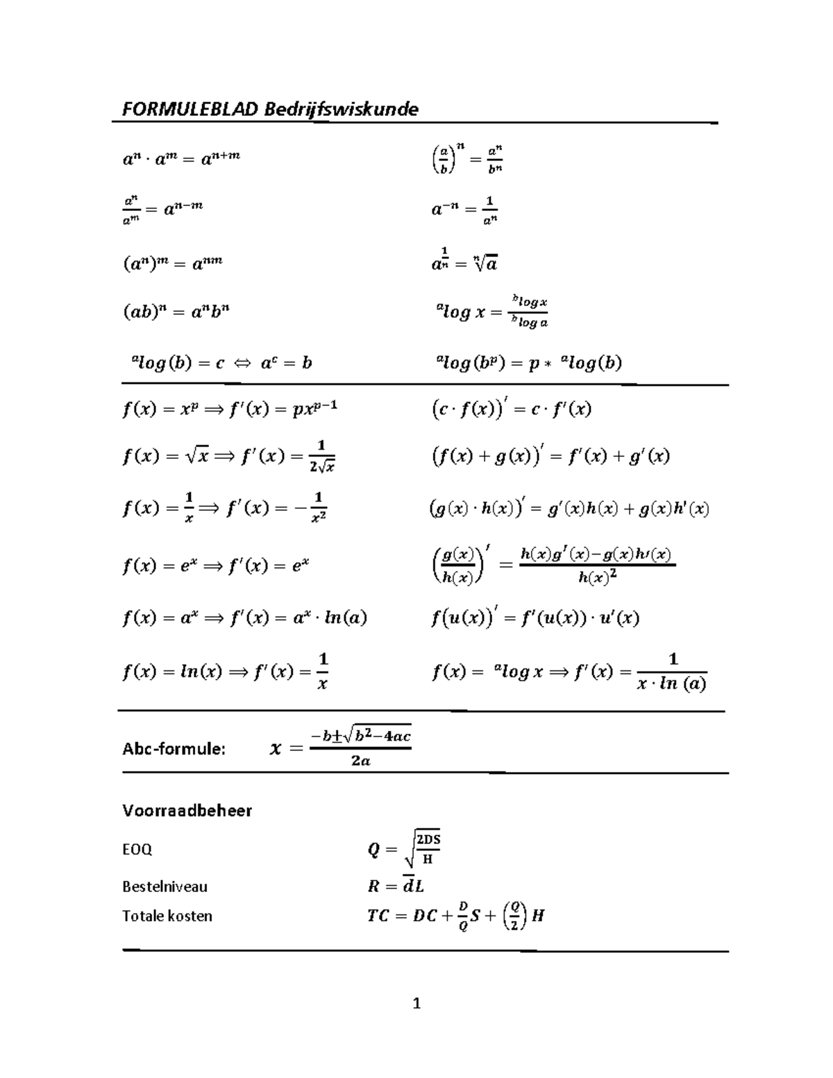 Uitwerking - Oefentoets 2 Bedrijfswiskunde 2025 Formuleblad en ...
