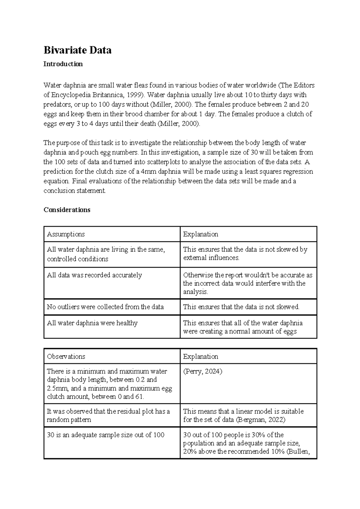 Bivariate Data Analysis: Body Length vs. Clutch Size in Daphnia (ATAR ...