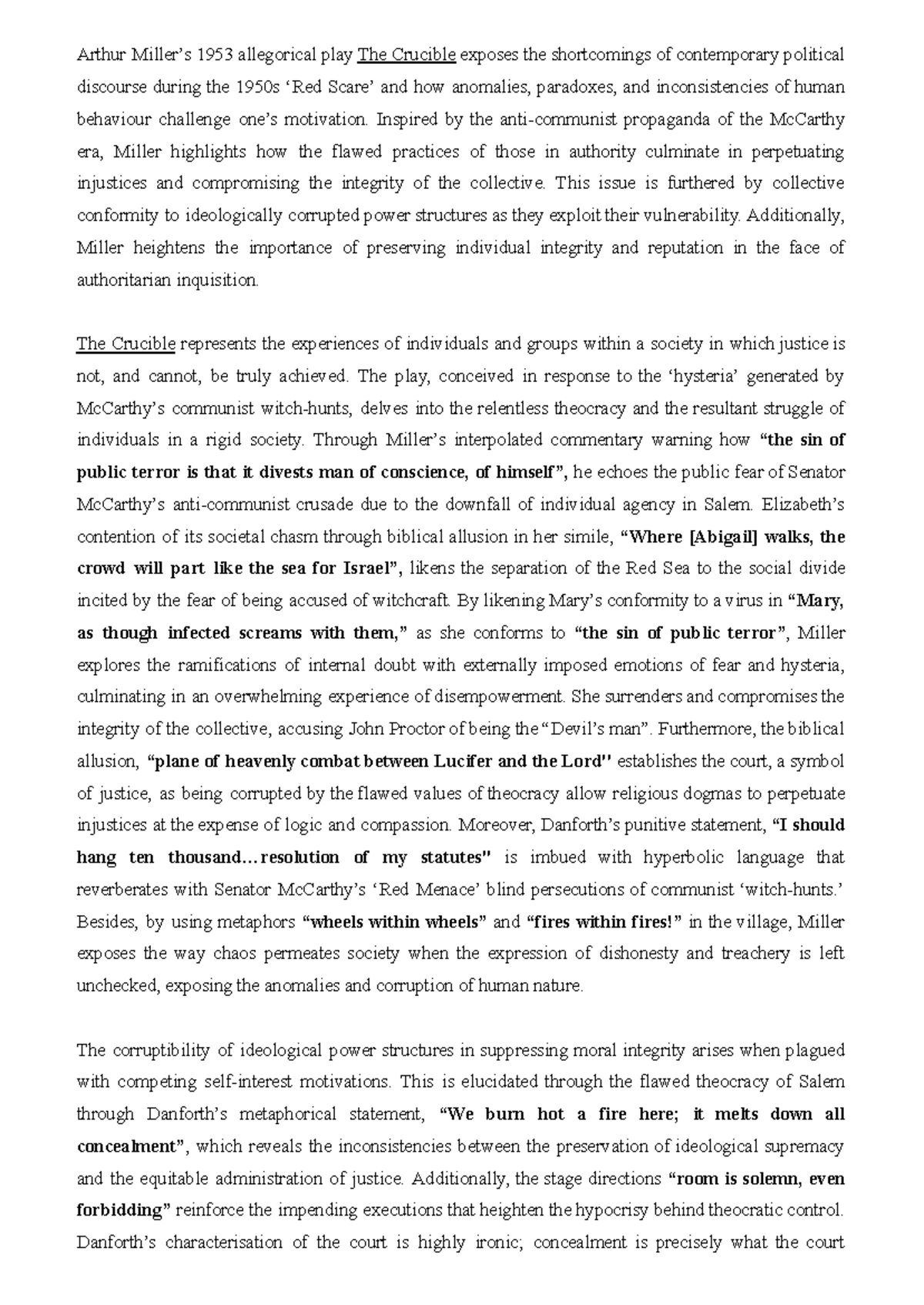 HSC Common Mod: Analyzing The Crucible's Political Allegory and Human ...