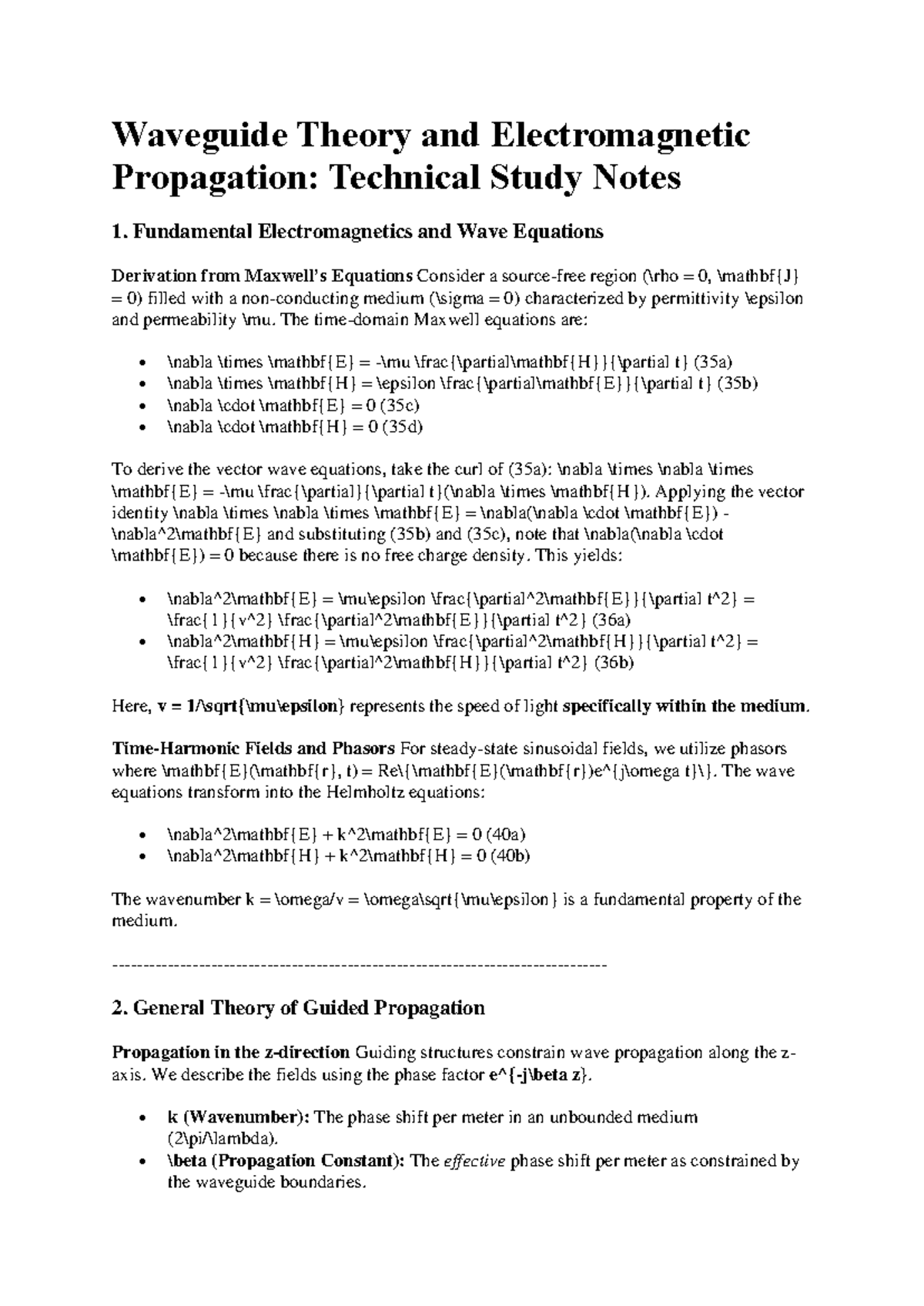 Waveguide Theory and Electromagnetic Propagation: Technical Study Notes ...