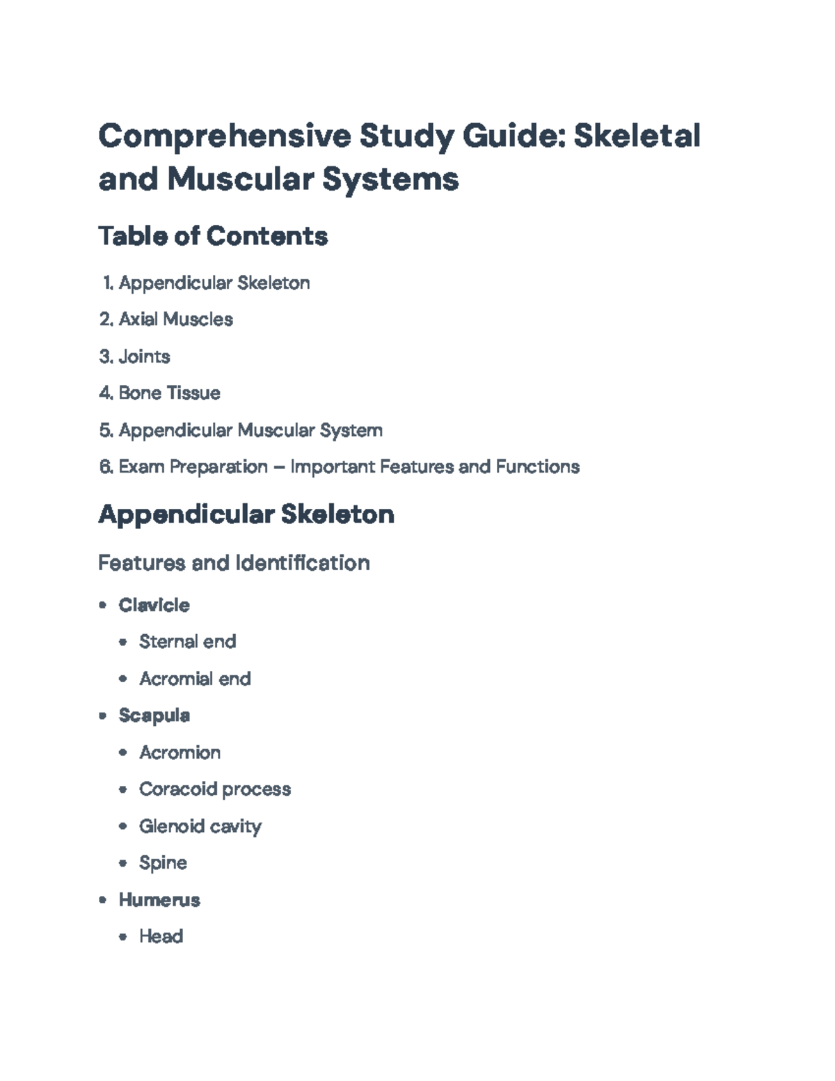 Comprehensive Study Guide: Skeletal & Muscular Systems (Exam Prep ...