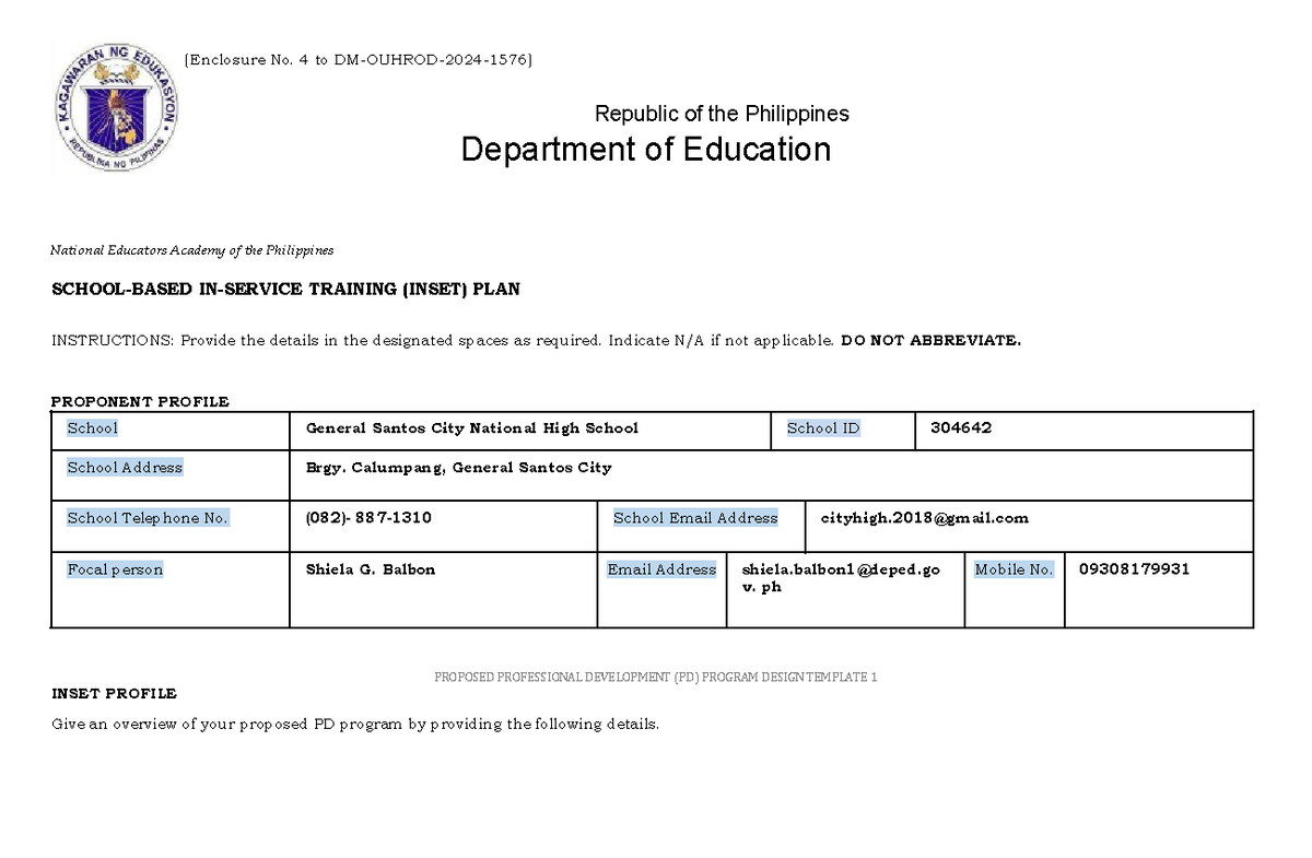 School-Based INSET Plan: Enhancing Educators' PD Programs for Inclusive ...