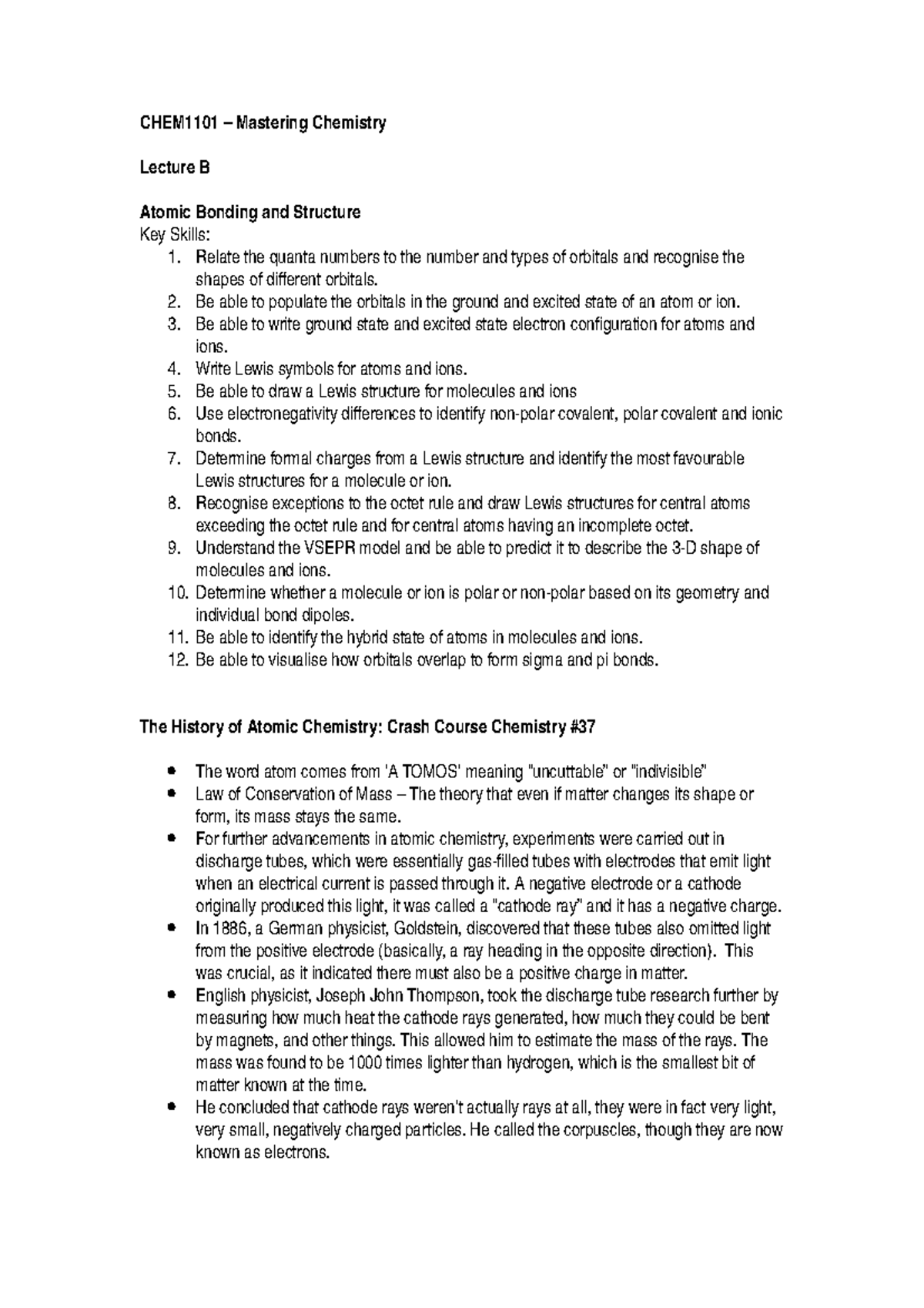 CHEM1101 - Comprehensive Guide to Atomic Bonding & Structure - Studocu