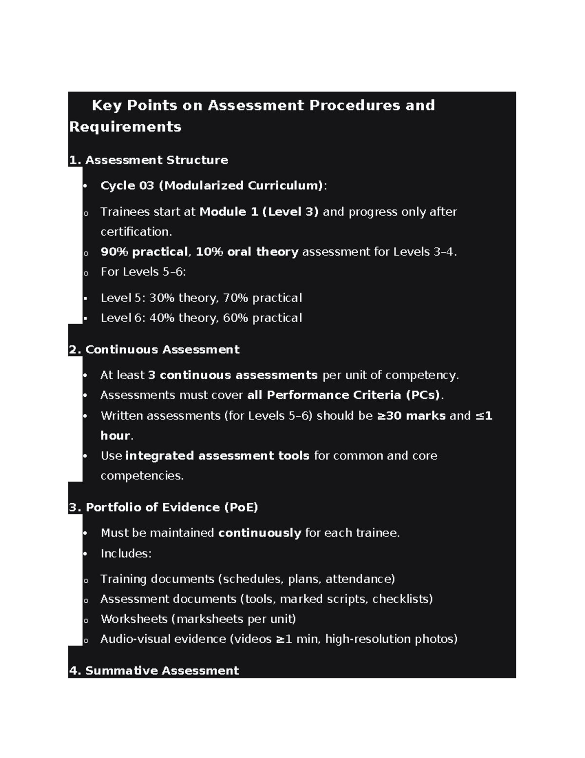 Key Points on Assessment Procedures for Modularized CBET Courses - Studocu