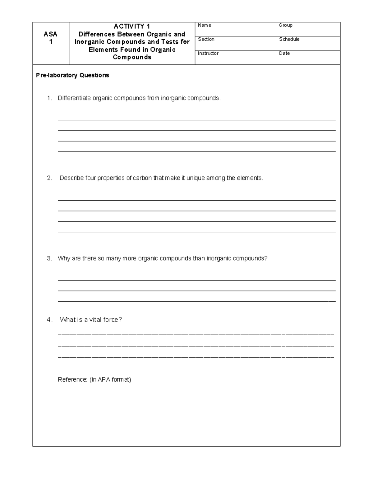 Lab Activity 1: Organic vs Inorganic Compounds & Tests for Organic ...