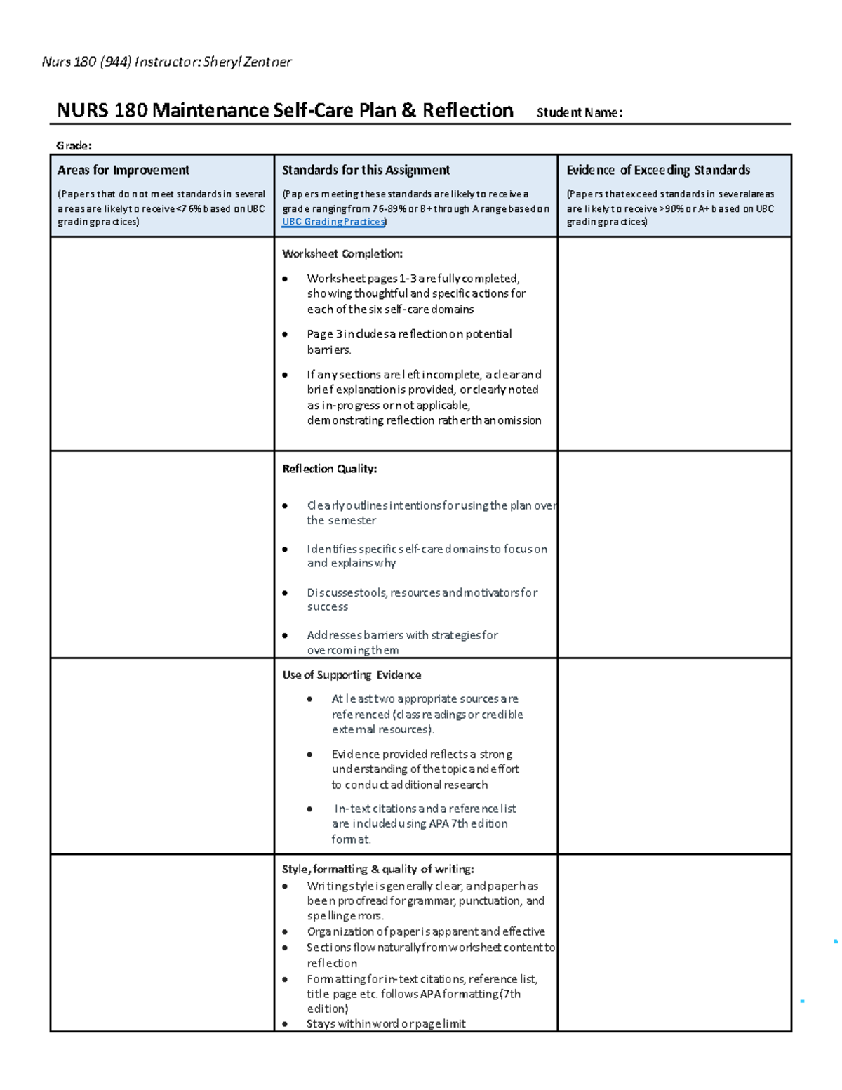 NURS 180 (944) Maintenance Self-Care Plan Reflection Guide - Studocu