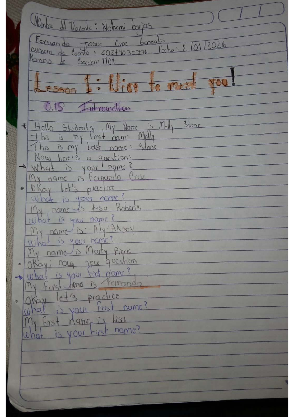 Cruz Fernando U1T1a1 - Lesson 1: Introduction and Greetings - Studocu