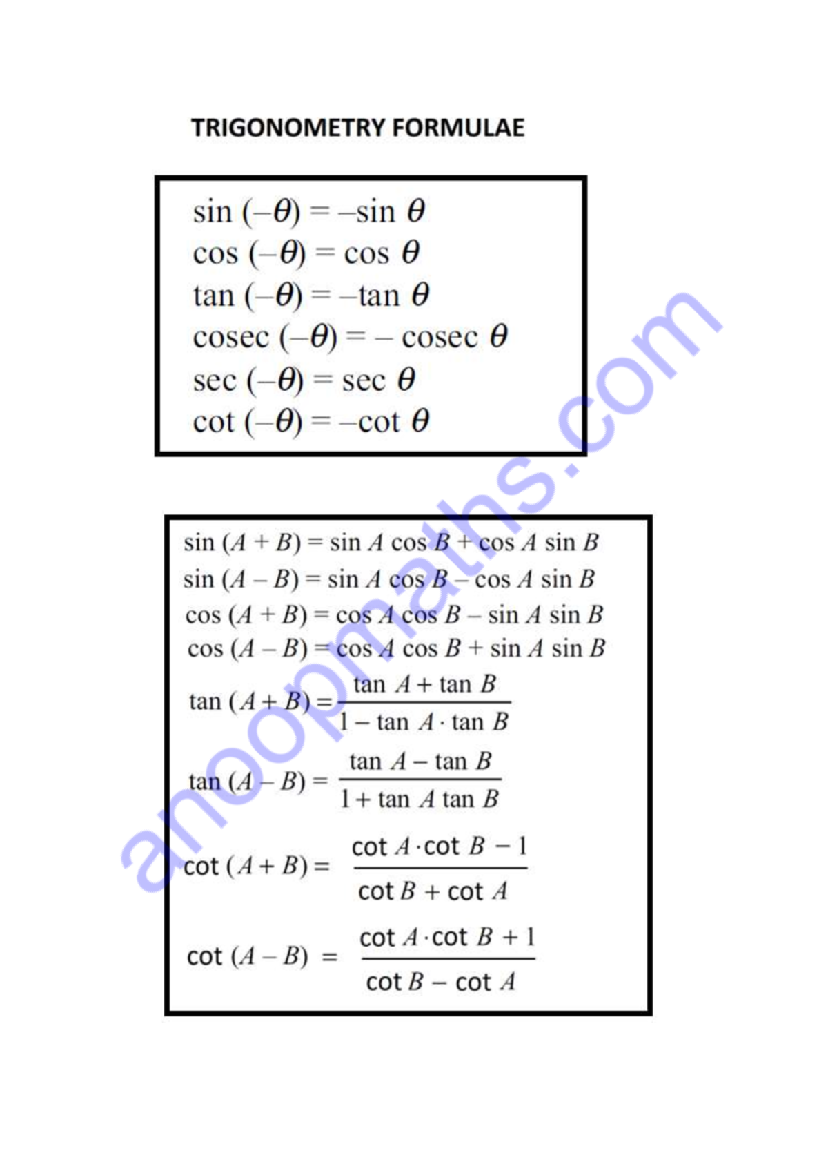 TRIG 1746860456: Essential Trigonometry Formulae Guide - Studocu