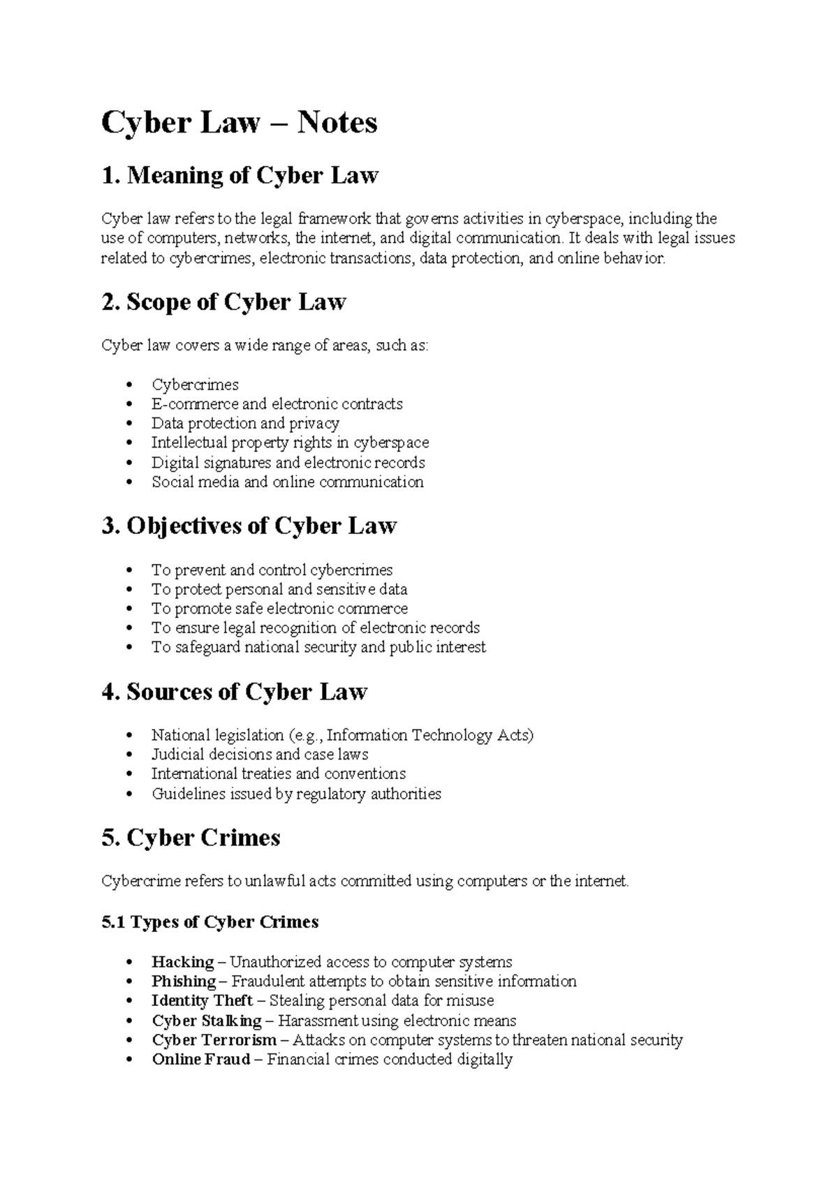 Cyber Law Notes: Understanding Legal Frameworks in Cyberspace - Studocu