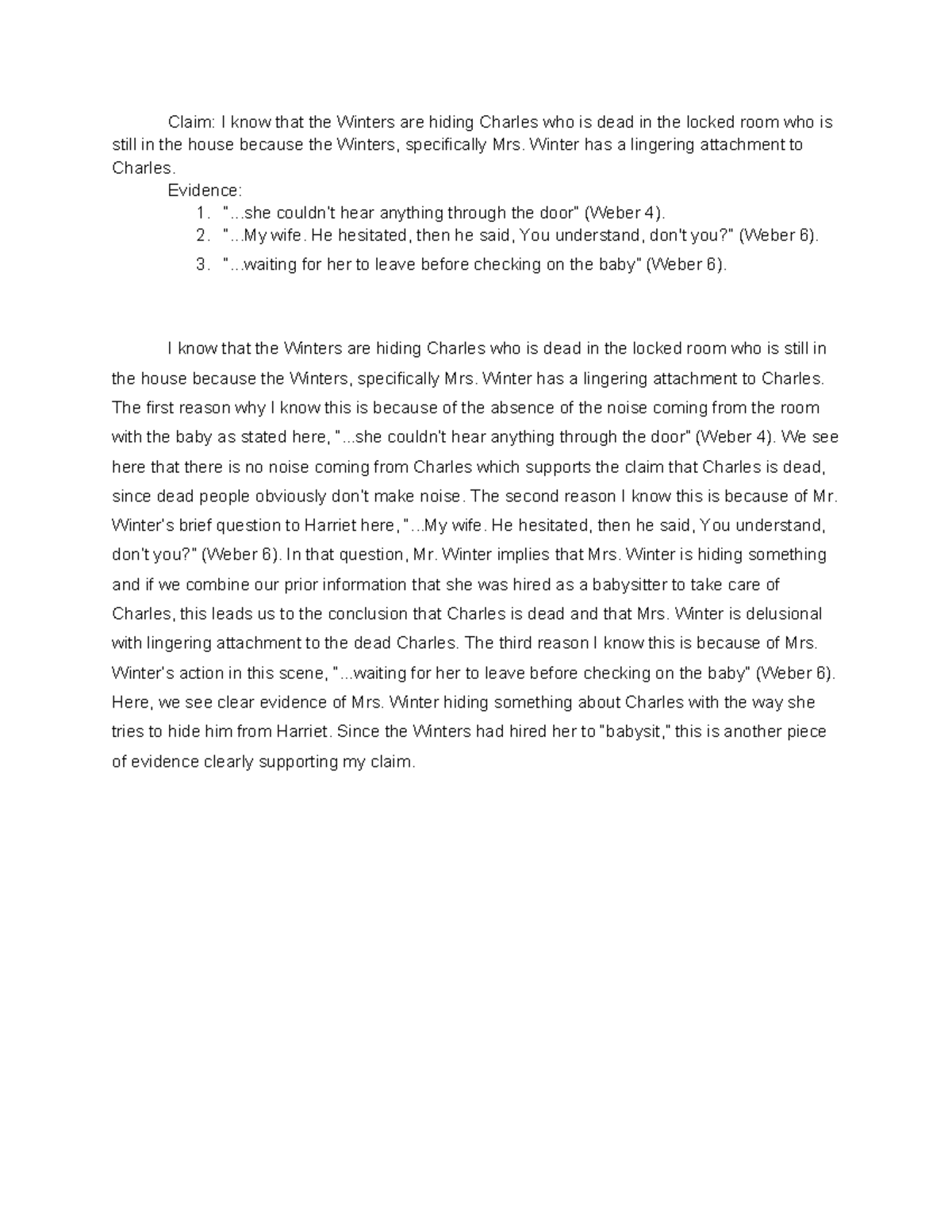 ENG 101 Claim Analysis Practice: Evidence from Weber's Text - Studocu