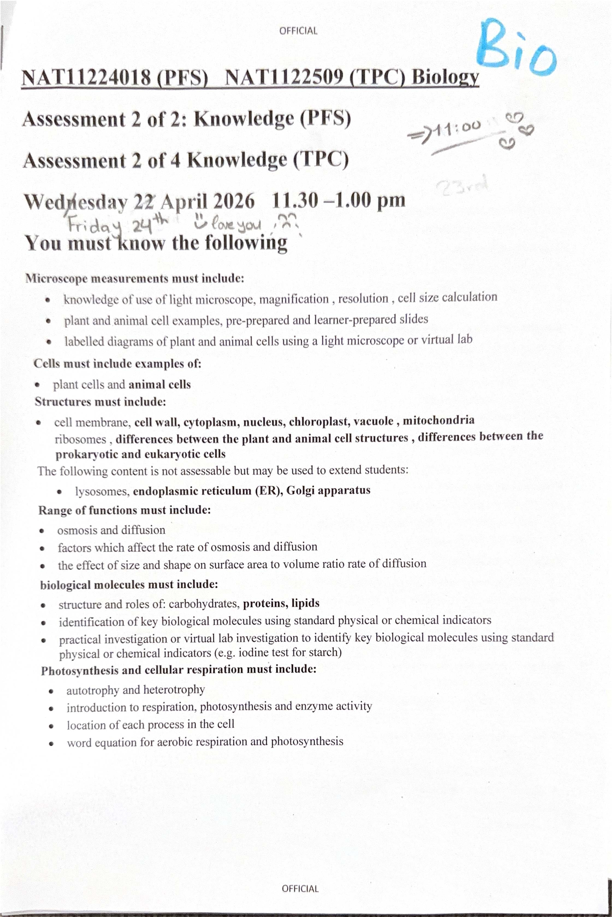 NAT11224018 Biology Assessment 2 Knowledge - Studocu