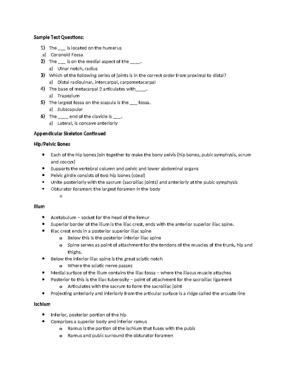 Appendicular Skeleton: Lower Limb Study Guide - Studocu