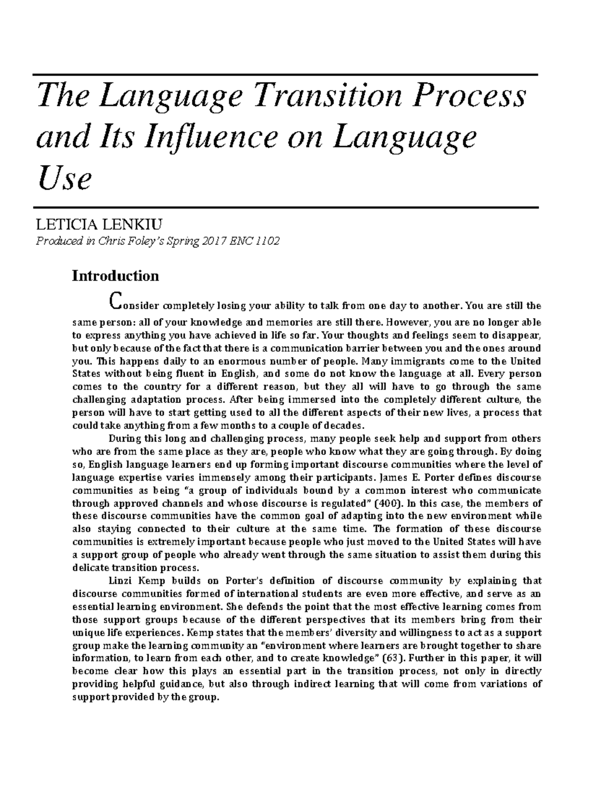 ENC 1102: Language Transition Process and Its Impact on Communication ...