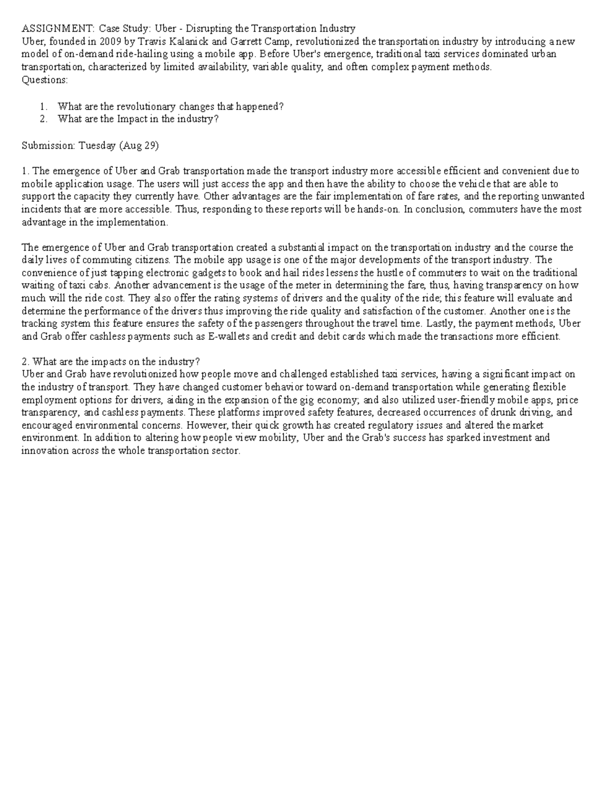 Geent 01X - ASS 1 - Entrep - ASSIGNMENT: Case Study: Uber - Disrupting ...