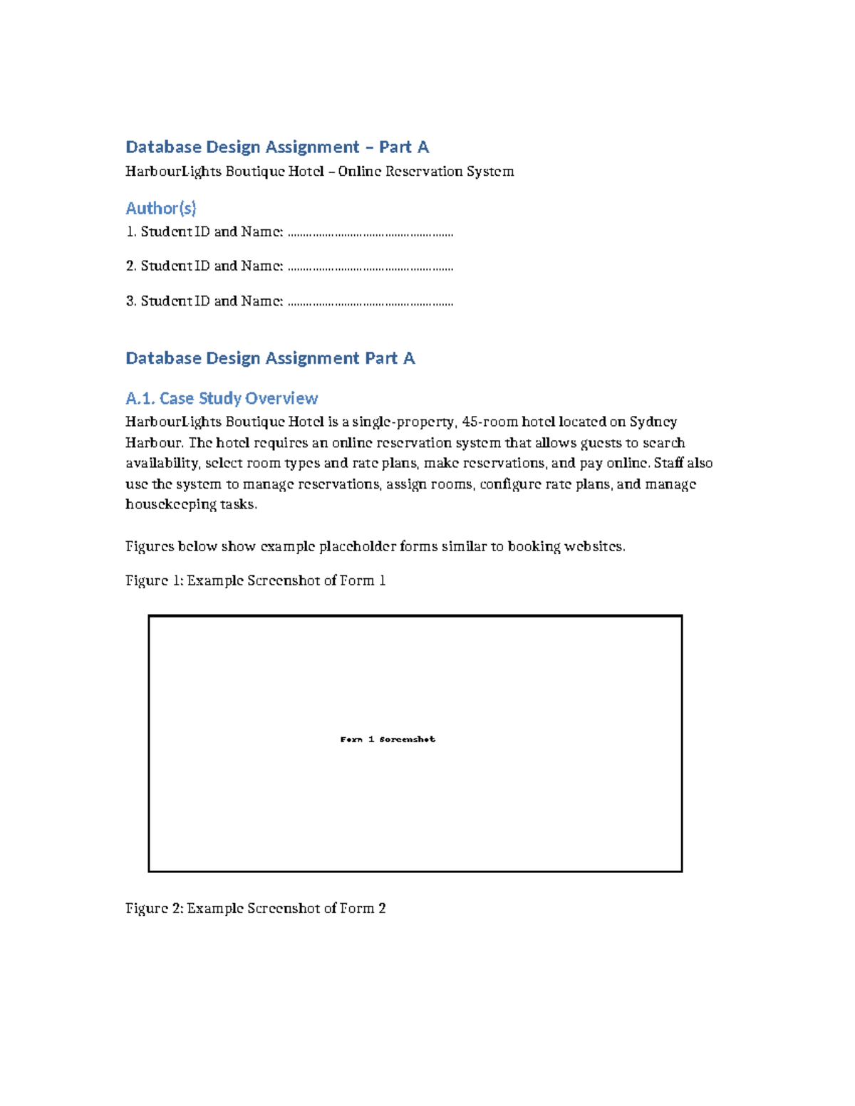 Database Design Assignment Part A: HarbourLights Hotel System - Studocu