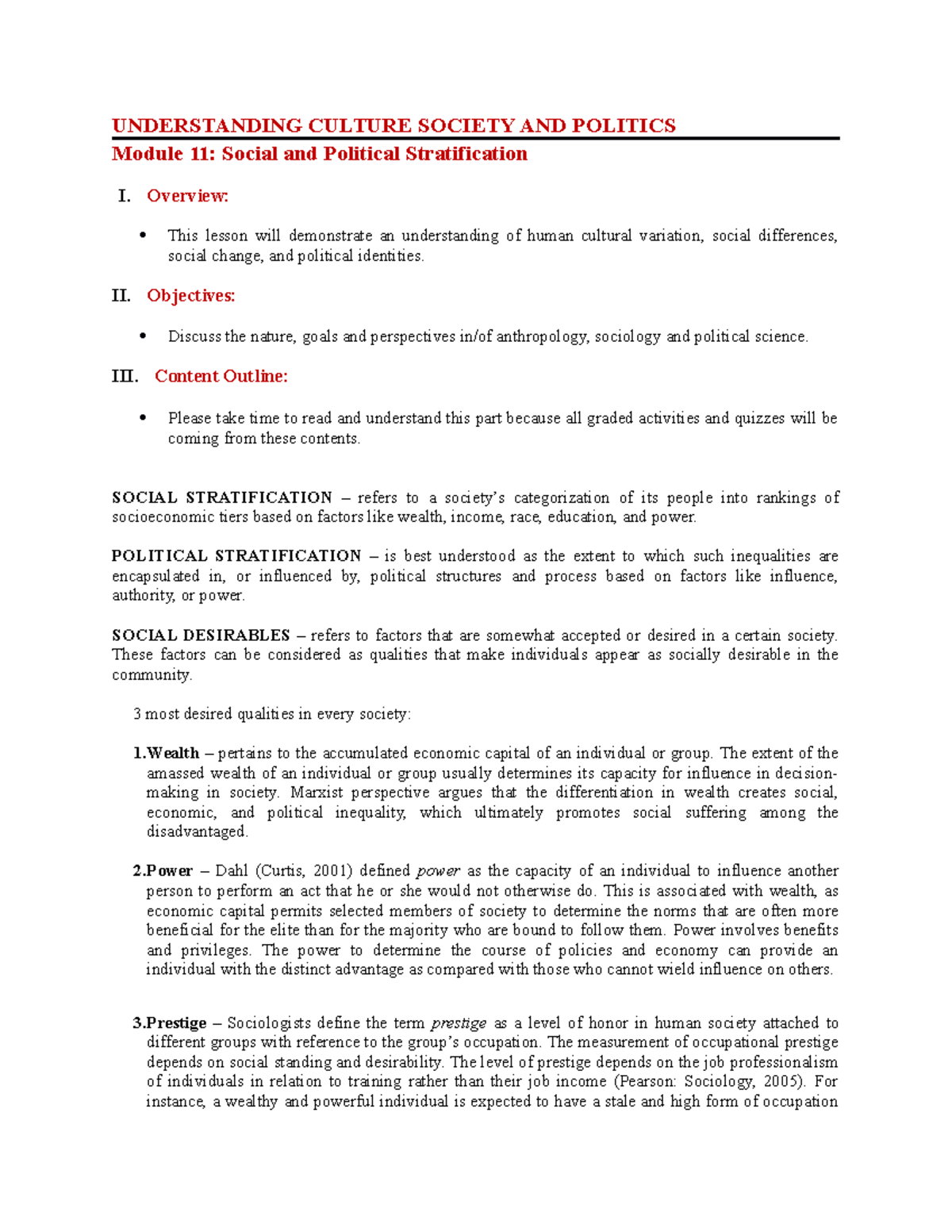 Module 11: Understanding Social and Political Stratification - Studocu