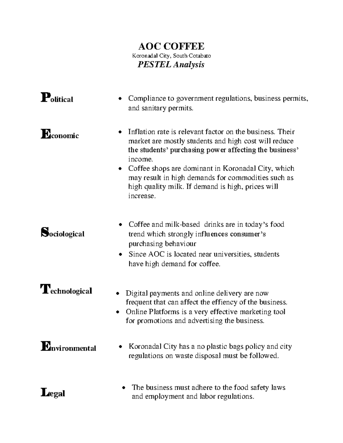 AOC Coffee Koronadal City PESTEL Analysis: Market Insights and Trends ...