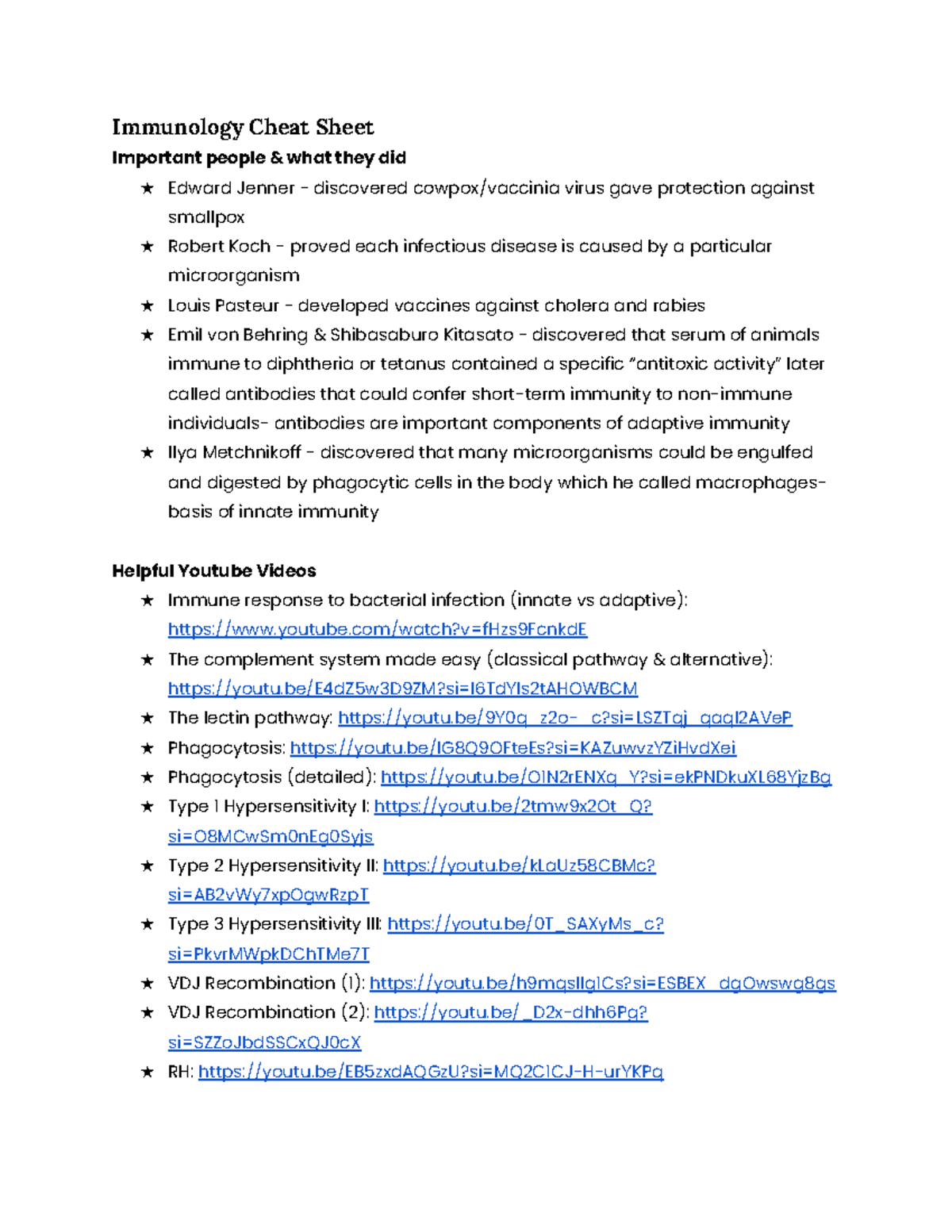 Immunology Cheat Sheet: Key Figures, Processes & Complement Pathways ...