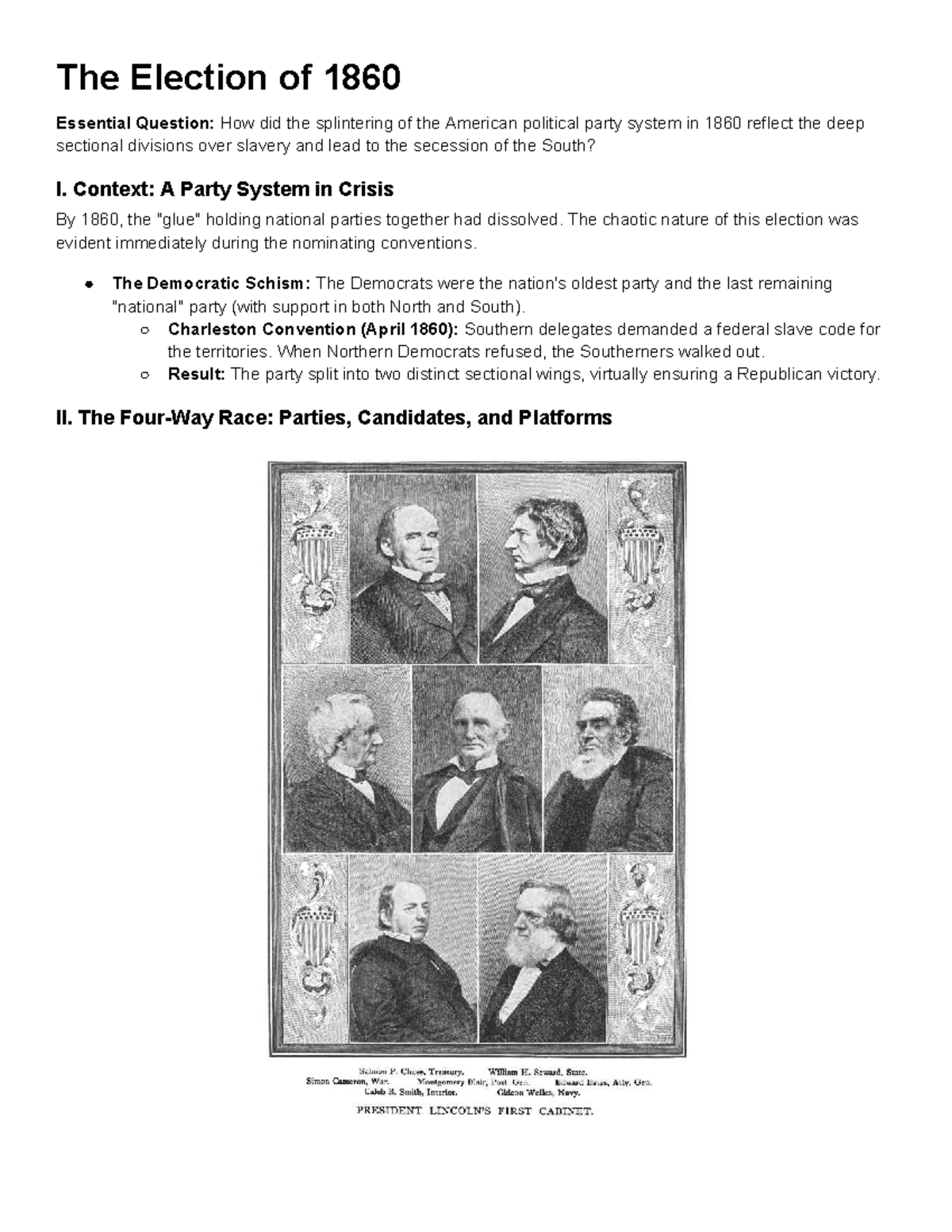 The Election of 1860: Political Divisions and Secession Analysis - Studocu
