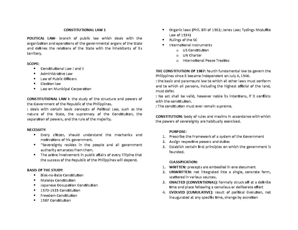 Constitutional Law 1 - The Elements of the State - CONSTITUTIONAL LAW 1 ...
