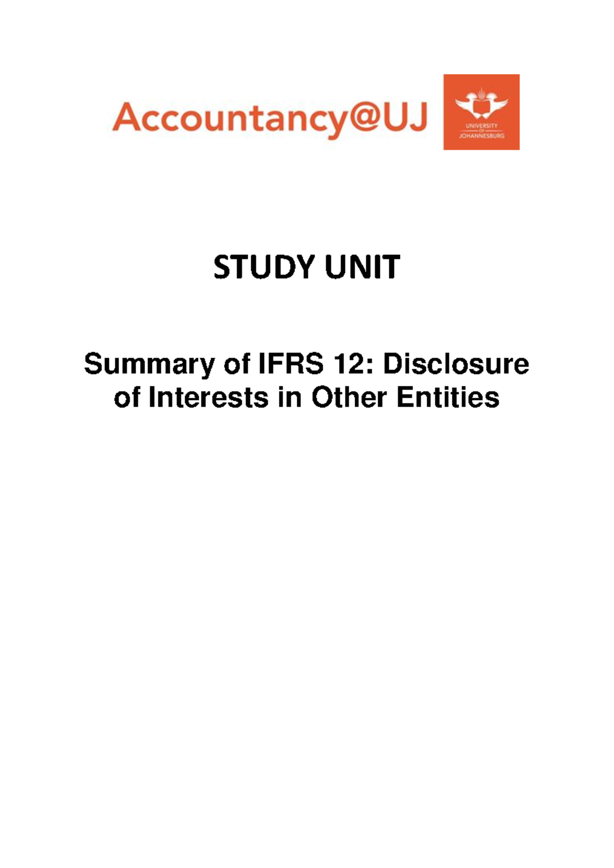 IFRS 12 Summary - STUDY UNIT Summary of IFRS 12: Disclosure of ...