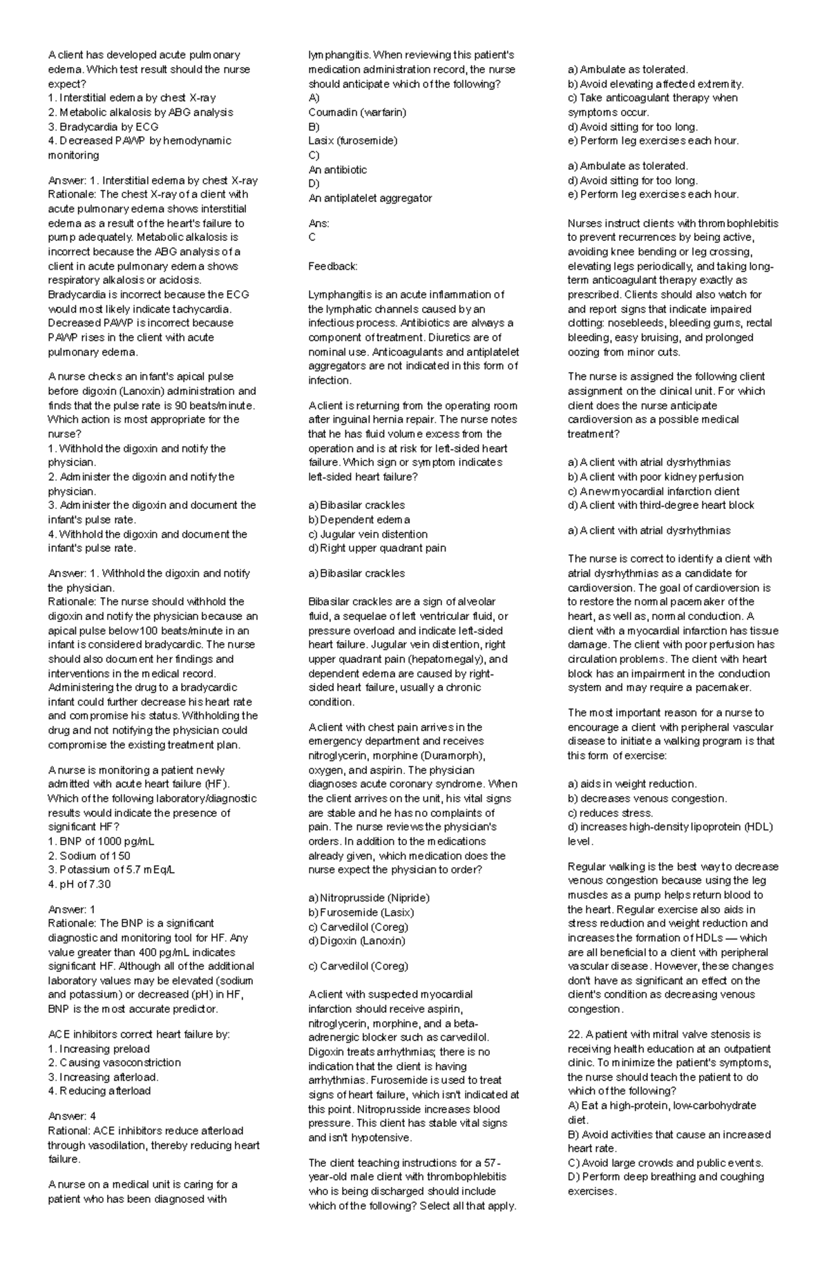MS Cardio - Practice Test: Key Concepts and Clinical Scenarios - Studocu